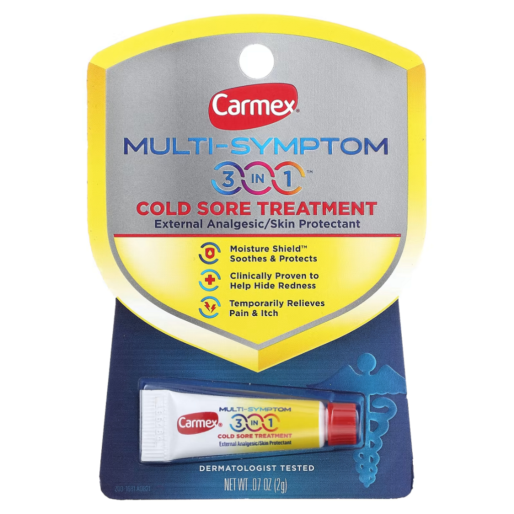 Carmex, Multi-Symptom, 3 In 1 Cold Sore Treatment, 0.07 oz (2 g ...