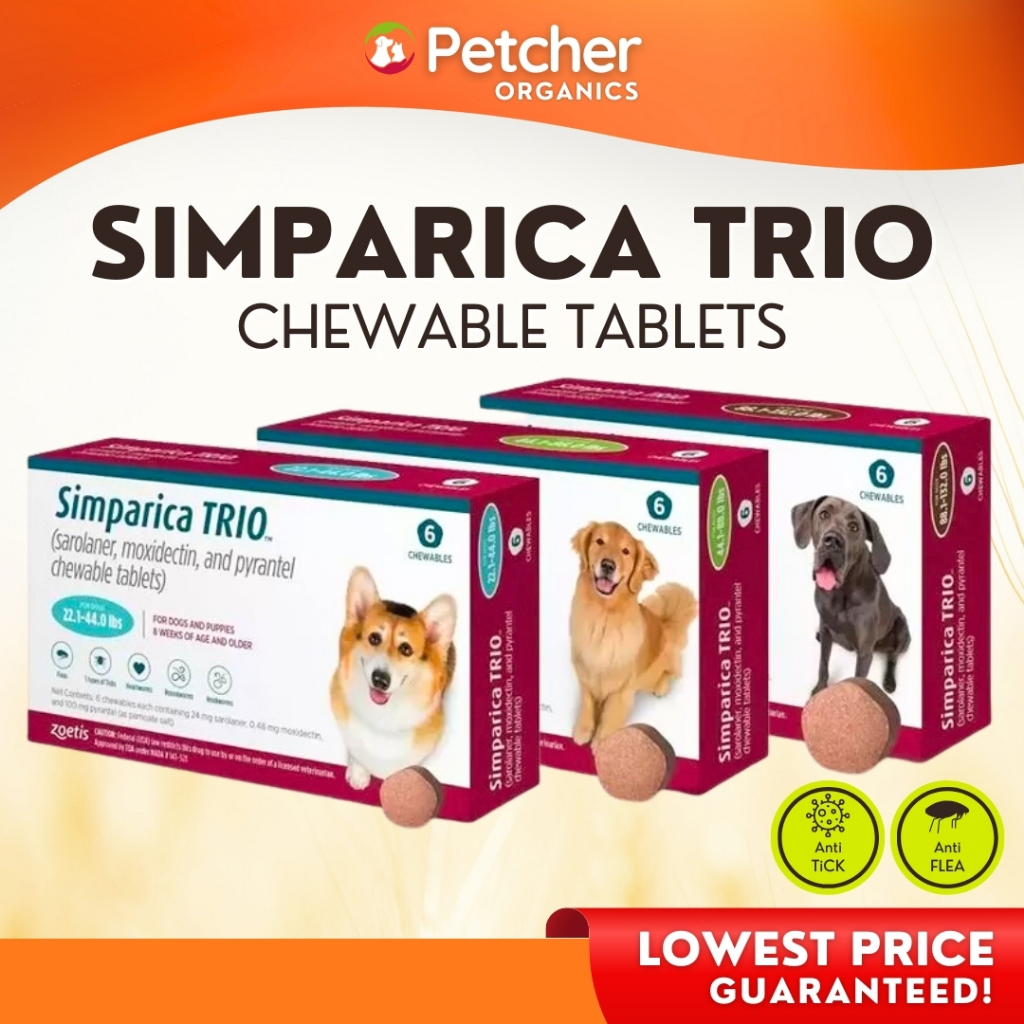 Simparica TRIO Anti Tick and Flea Chewable Tablet Heartworm and Dewormer for Small to Large Dogs ...