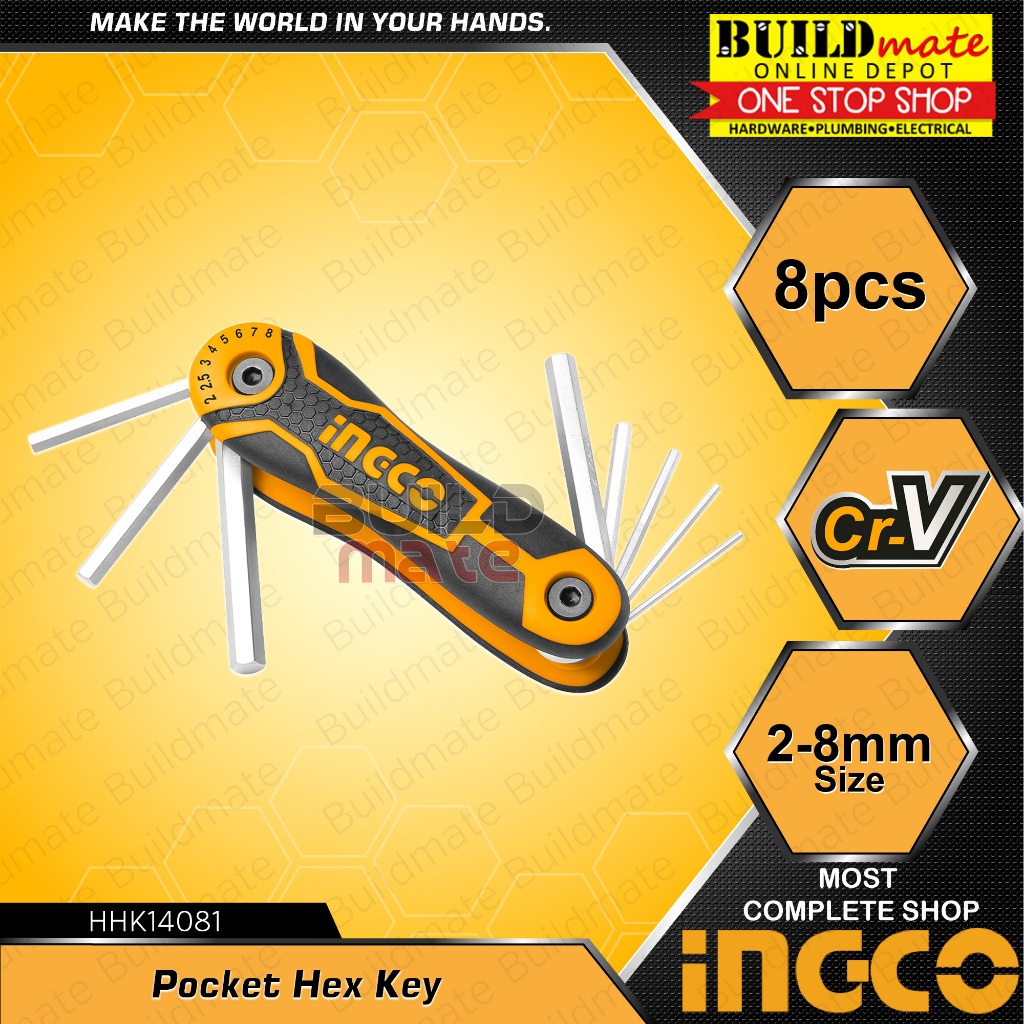 BUILDMATE Ingco 8 IN 1 Portable Pocket Hex Key CR-V Set Foldable Tool ...