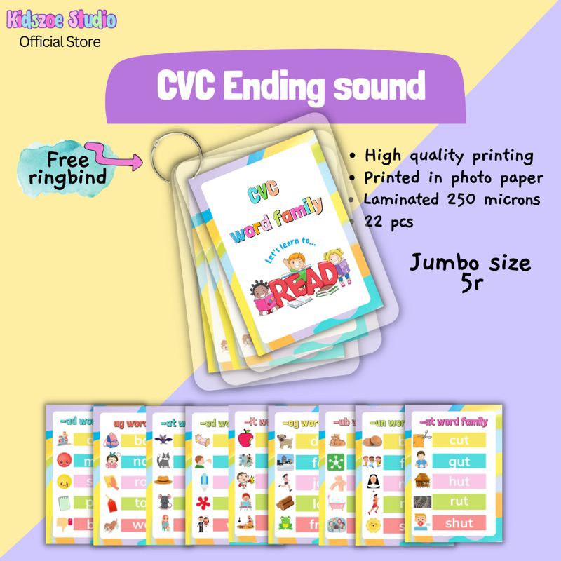 cvc family ending sounds educational laminated flash cards | Shopee ...