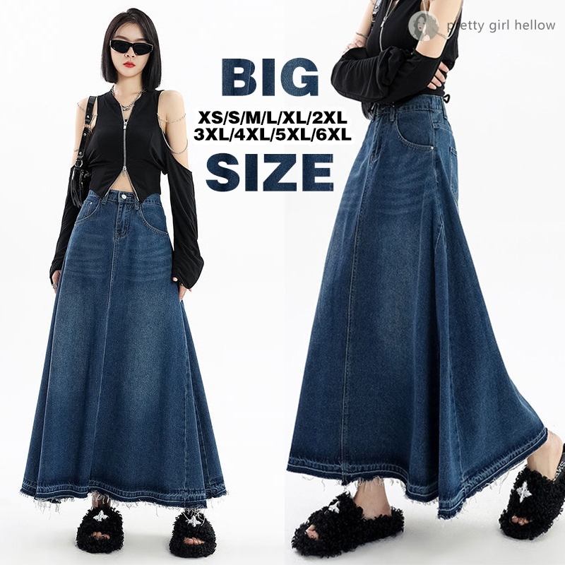 Skirt Umbrella long denim for women plus size maxi high waist blue midi ...