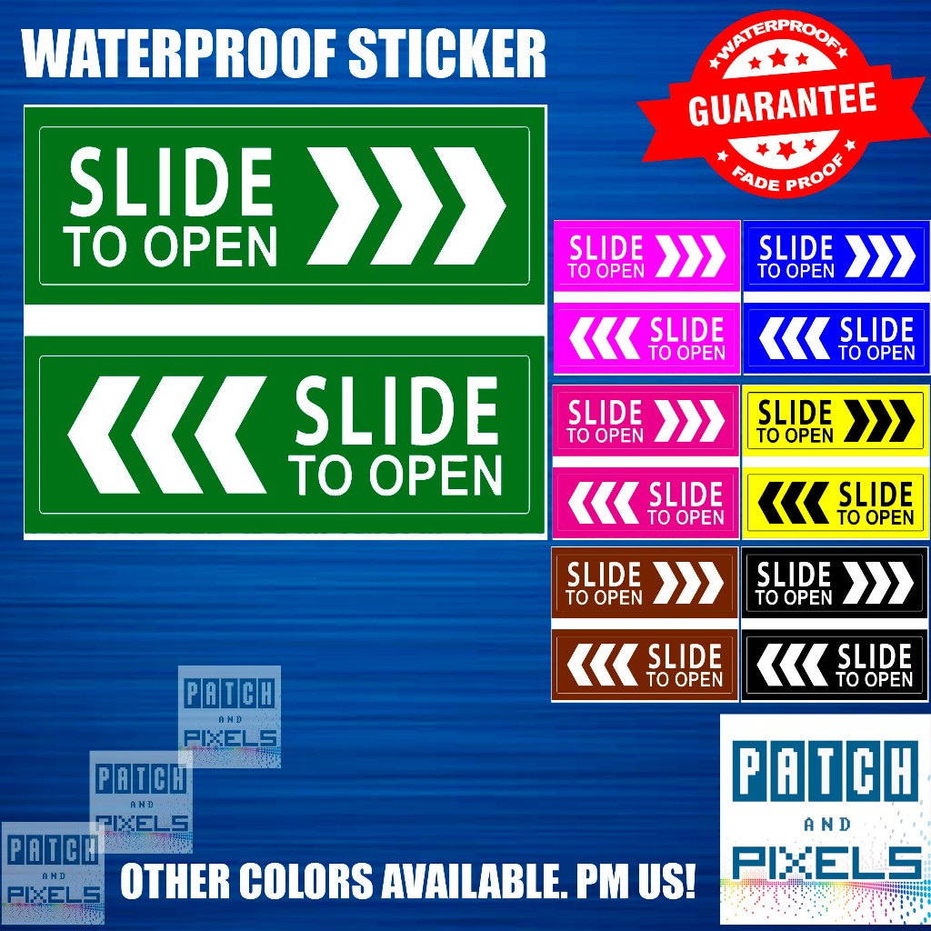 Slide to Open Door Sticker/Sintra 2.5 x 5 inches - Waterproof (1set ...