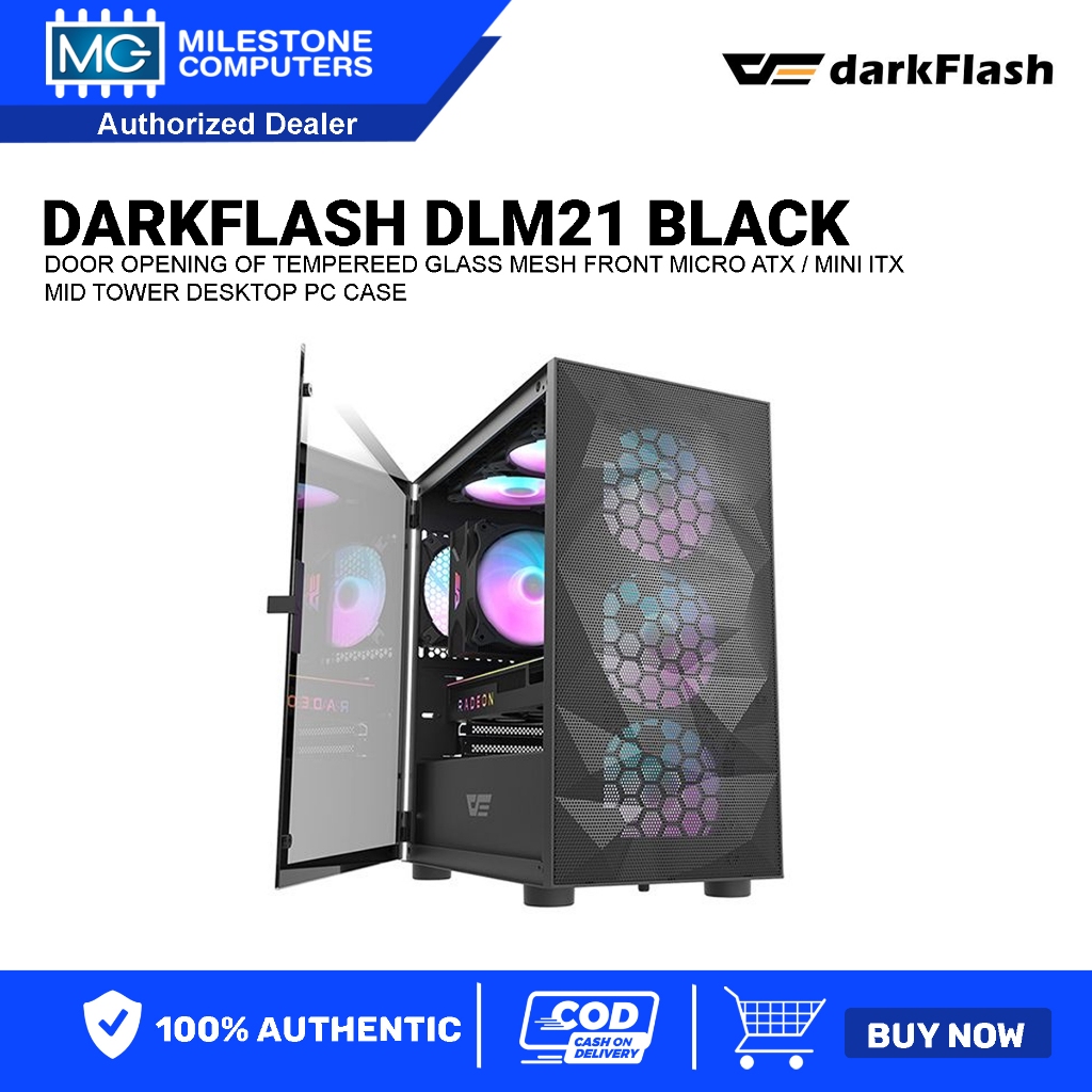 Darkflash DLM21 Black Mesh MATX PC Case Mid Tower Tempered Glass Side ...