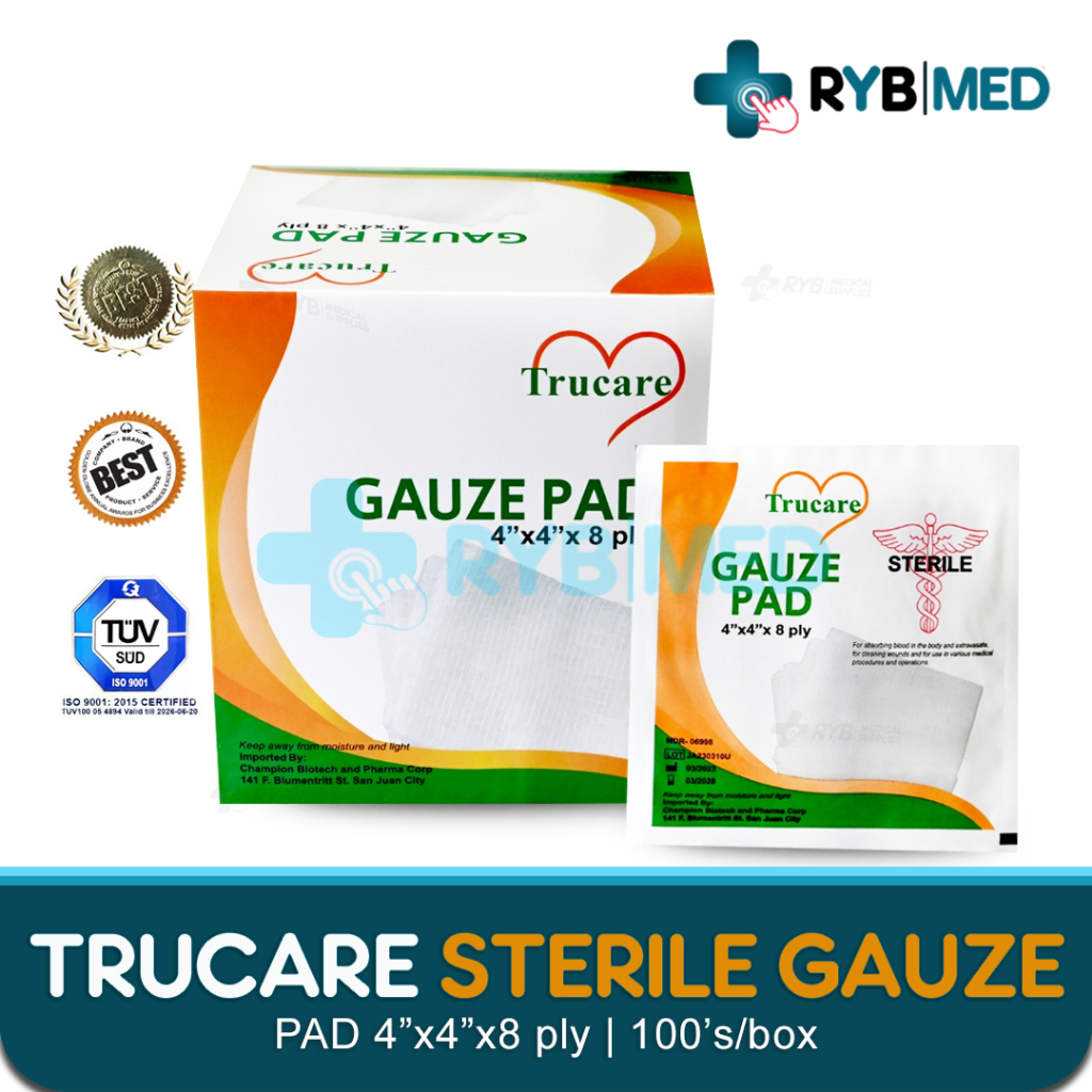 TRUCARE Sterile Gauze Pad 4"x4"x8ply (100 pcs/box) | Shopee Singapore