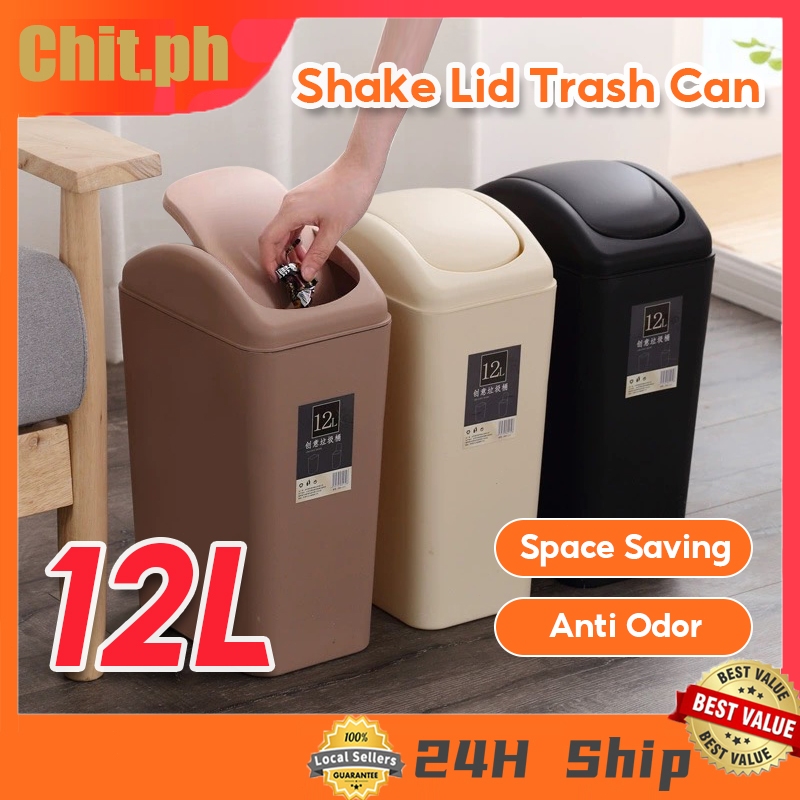 CHIT 12L Shake Lid Trash Can Rectangular Trash Bin With Cover Big ...