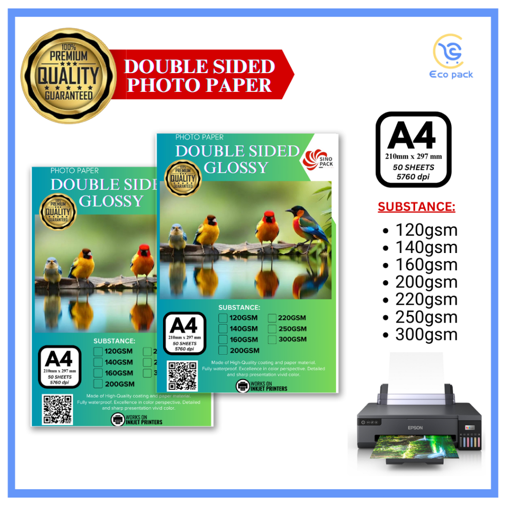 Sinopack Double Sided Glossy Photo Paper A4 Size (50 sheets) | Shopee ...