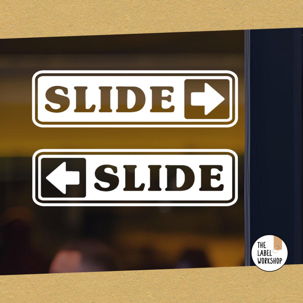 Slide door Sign Sticker DECAL / Slide to open door sign / arrow right ...