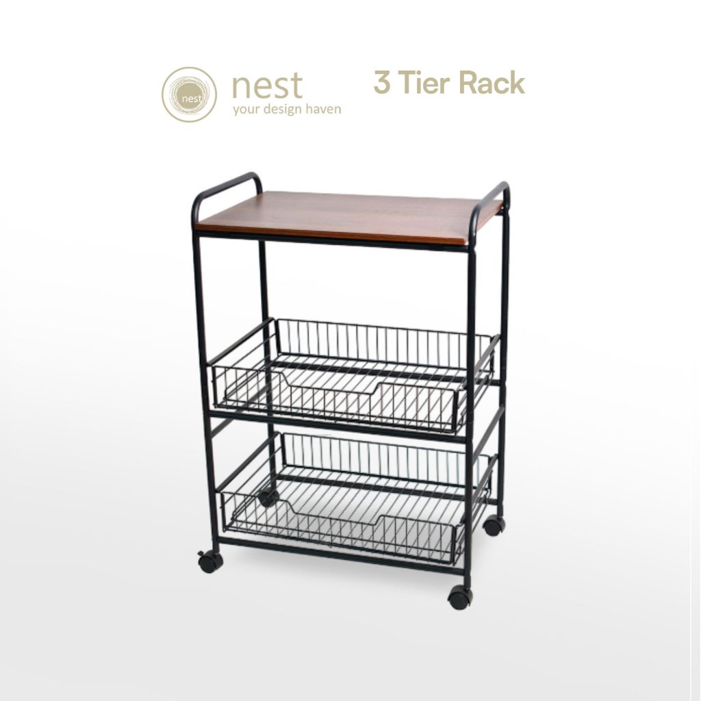 NEST DESIGN LAB Kitchen Basket Rack 3 tier w/ Wheels (Wenge) | Shopee ...
