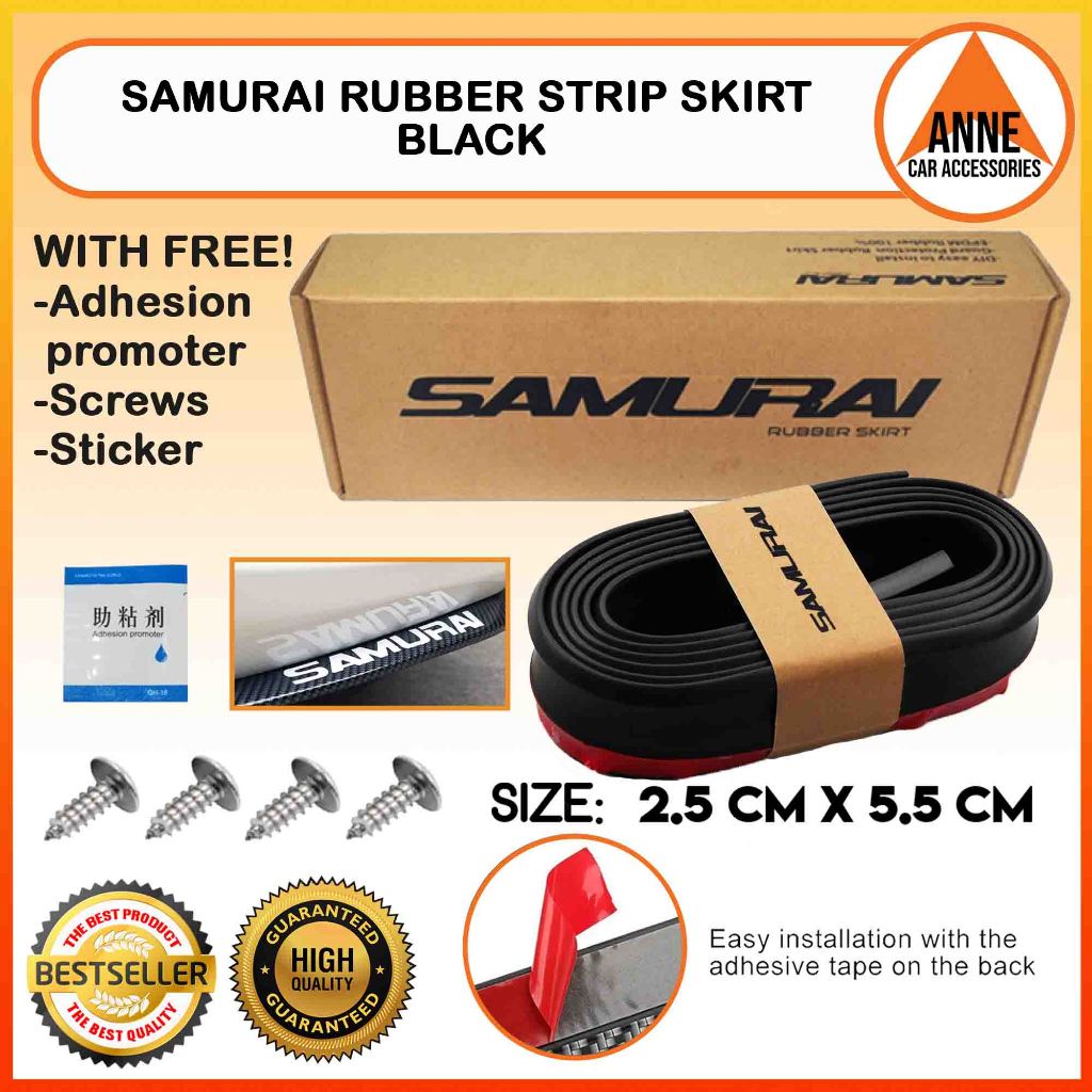 3M Samurai PURE BLACK Car Front Bumper Lip Protector Rubber Splitter ...