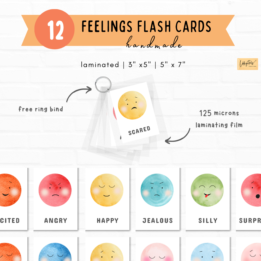 Emotions Flash Cards | Feelings Watercolor Inspired Alphabet | Kids ...