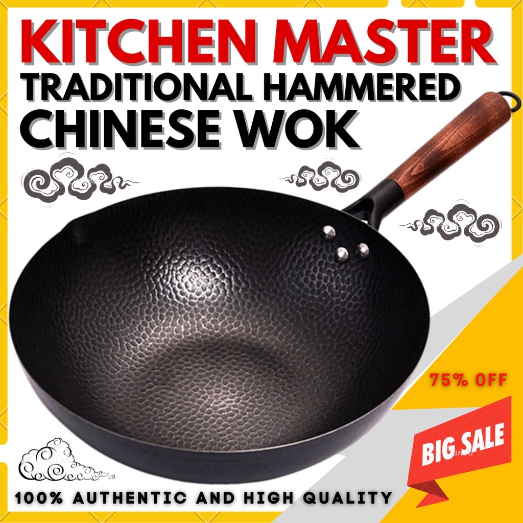 Authentic Non stick Wok Pan (Heavy Duty) Carbon Steel Pan Nonstick ...
