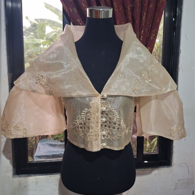 Modern Filipiniana Maria clara top pinya organza | Shopee Singapore