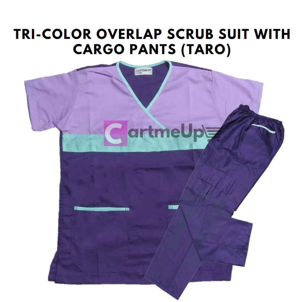 (CAT-Z) Tri-Color Overlap Scrub Suit with Cargo Pants (Taro) | Shopee ...