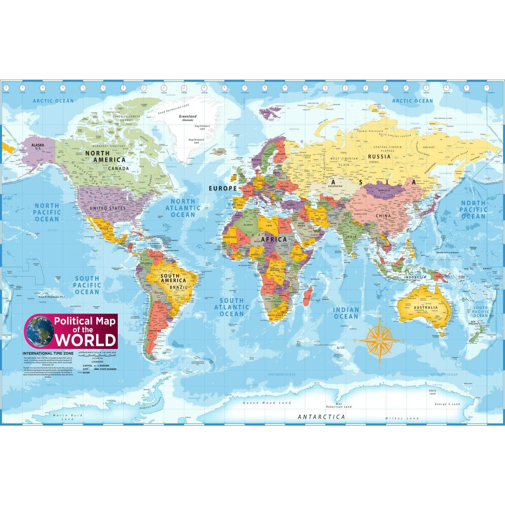 MEDIUM POLITICAL MAP OF THE WORLD WITH PLASTIC , WORLD MAP MEDIUM WITH ...