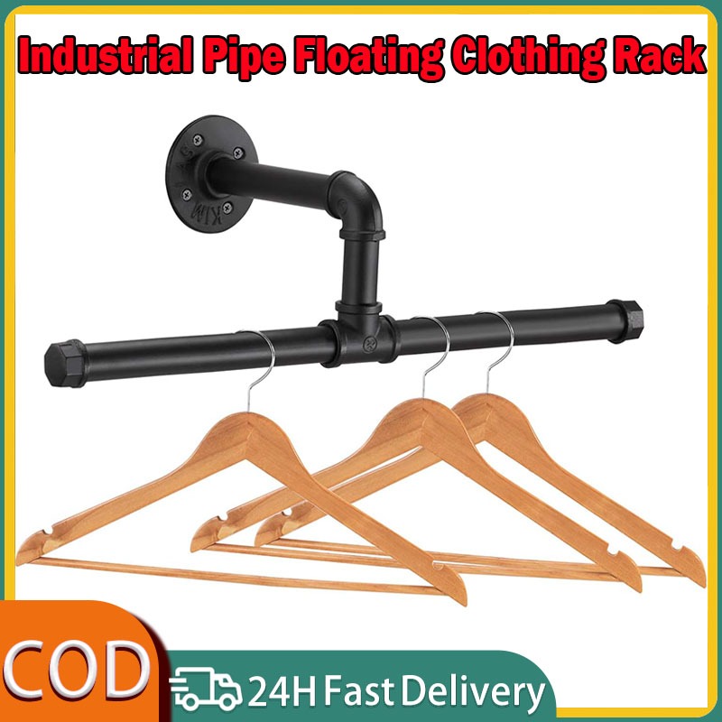 Industrial Pipe Floating Clothing Rack Wall Mounted,Residential ...