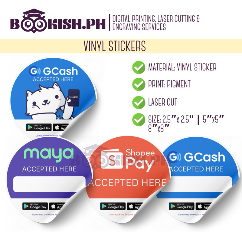 Gcash Maya Shopeepay GrabFood FoodPanda Vinyl Store Sticker | Shopee ...
