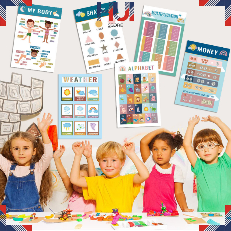 12 16 Pcs ABCD Chart For Kid Educational Set Wall Colors Numbers ...