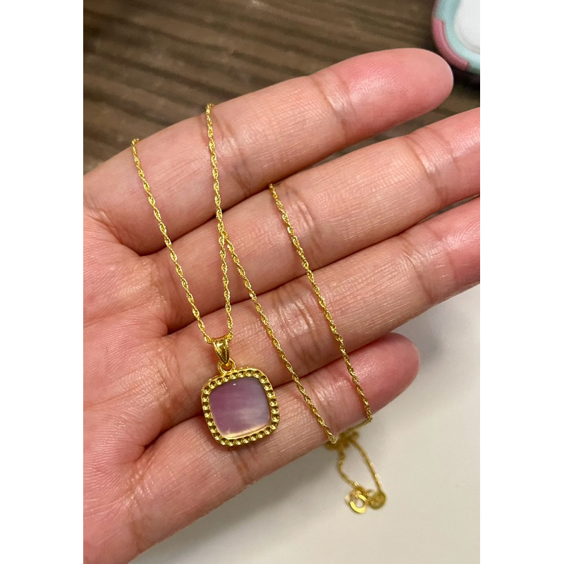 PAWNABLE 18K Saudi Gold Rope Chain Necklace with 18K Minimalist Square ...