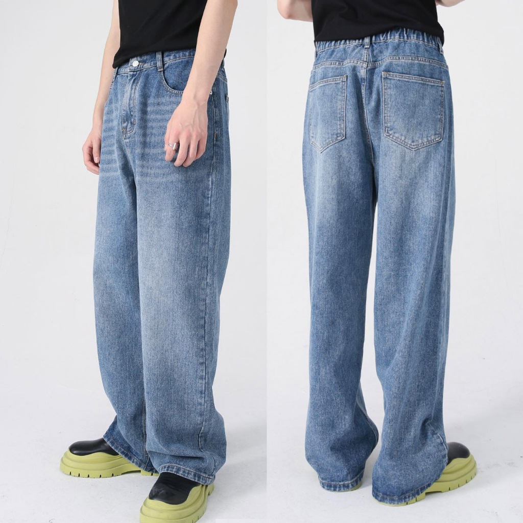 Loose Fit Wide Leg Jeans, Men's Casual Street Style Denim Pants ...