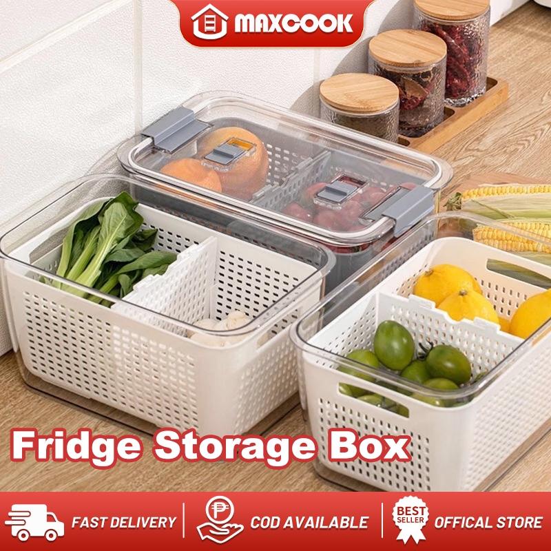MAXCOOK Refrigerator Organizer Drain Box Stackable Fridge Storage Box ...