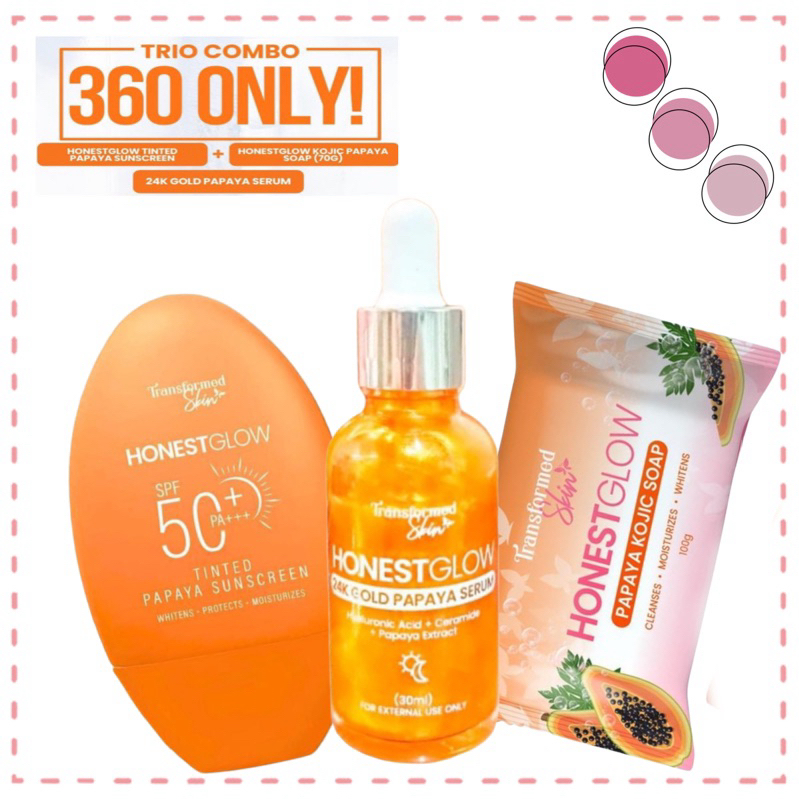 Honest Glow Trio Combo ( Tinted sunscreen | Kojic 70g | 24k Gold serum ...