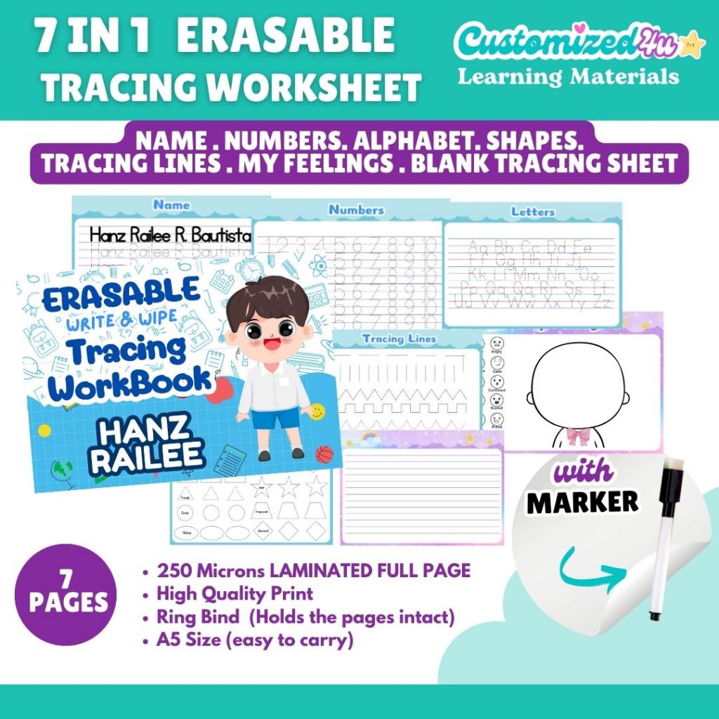 Customized Personalized Erasable Tracing pad for Kids Laminated ...