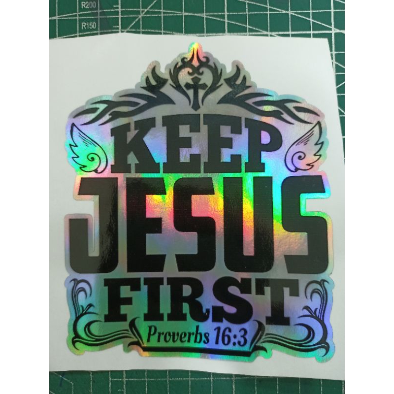 KEEP JESUS FIRST LOGO DESIGN BIBLE VERSE HOLOGRAM LAMINATED CARSTICKER ...