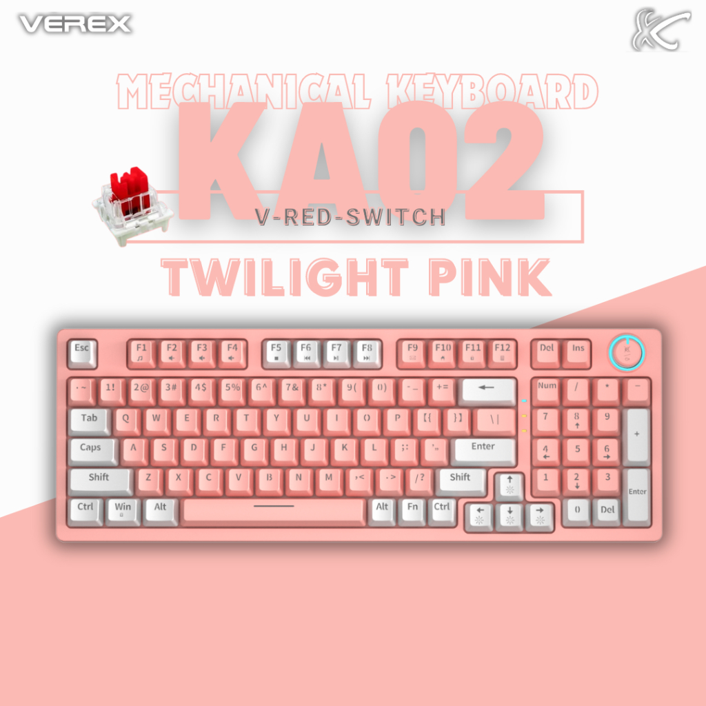 VEREX KA02 Mechanical Keyboard Pink Hot Swappable 98% Gaming Keyboard ...