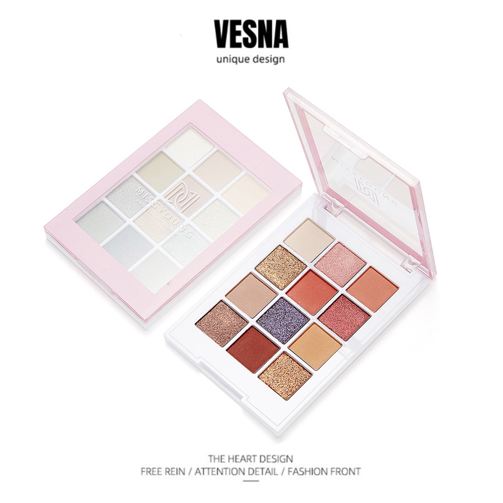 VESNA 12 shades eyeshadow palette High pigment Fine and smooth powder ...