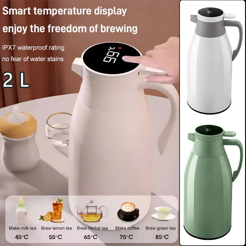 2L Thermos for Hot Water Heat Preservation Kettle Temperature Display ...