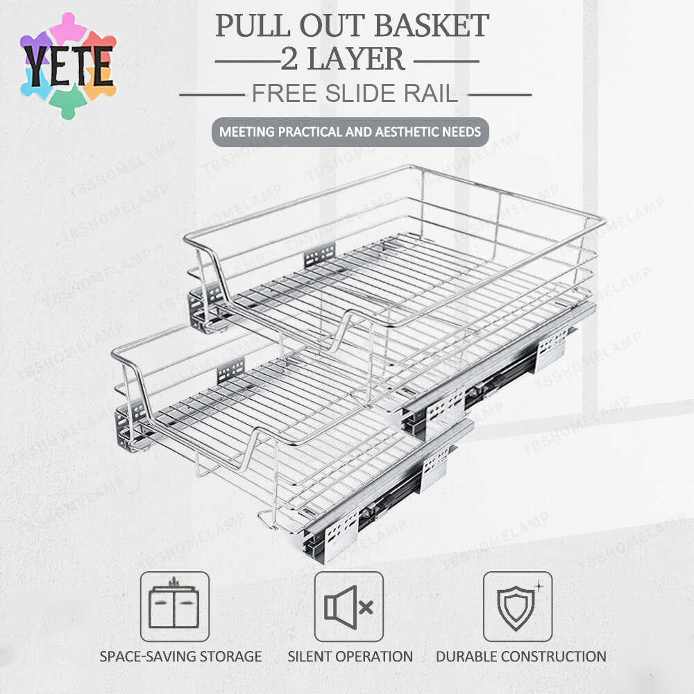 Pullout Basket Kitchen Stainless Cabinet Multiple Inches Pull Out Dish ...