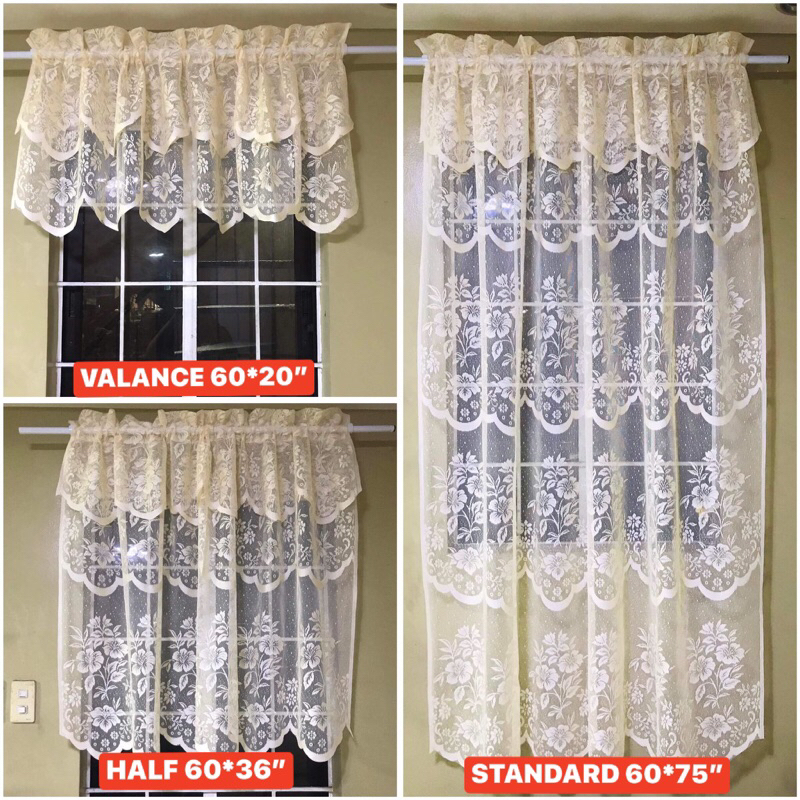 lace curtain scallop (60x20 valance / 60x36 half / 60x60 window frame ...