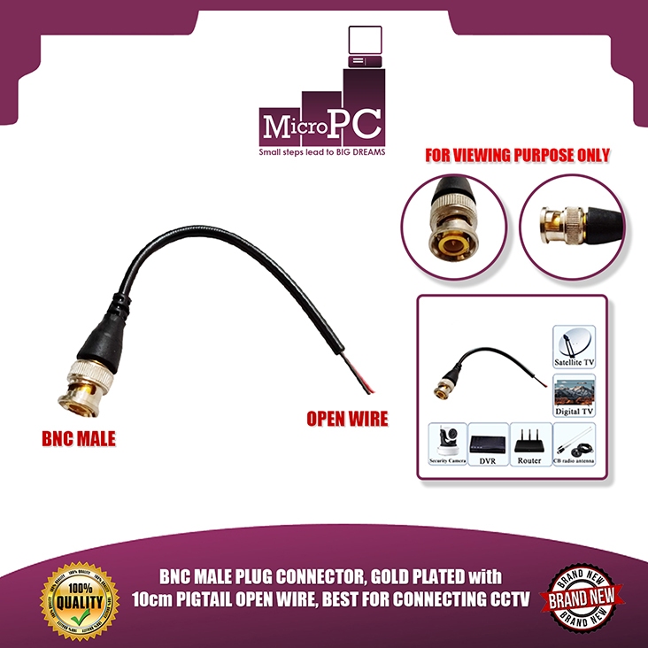 MICRO PC BNC MALE PLUG CONNECTOR, GOLD PLATED with 10cm PIGTAIL OPEN ...