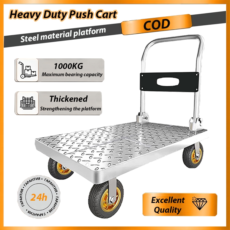 Heavy Duty Push Cart Stainless Steel Trolley Foldable Platform Cart ...