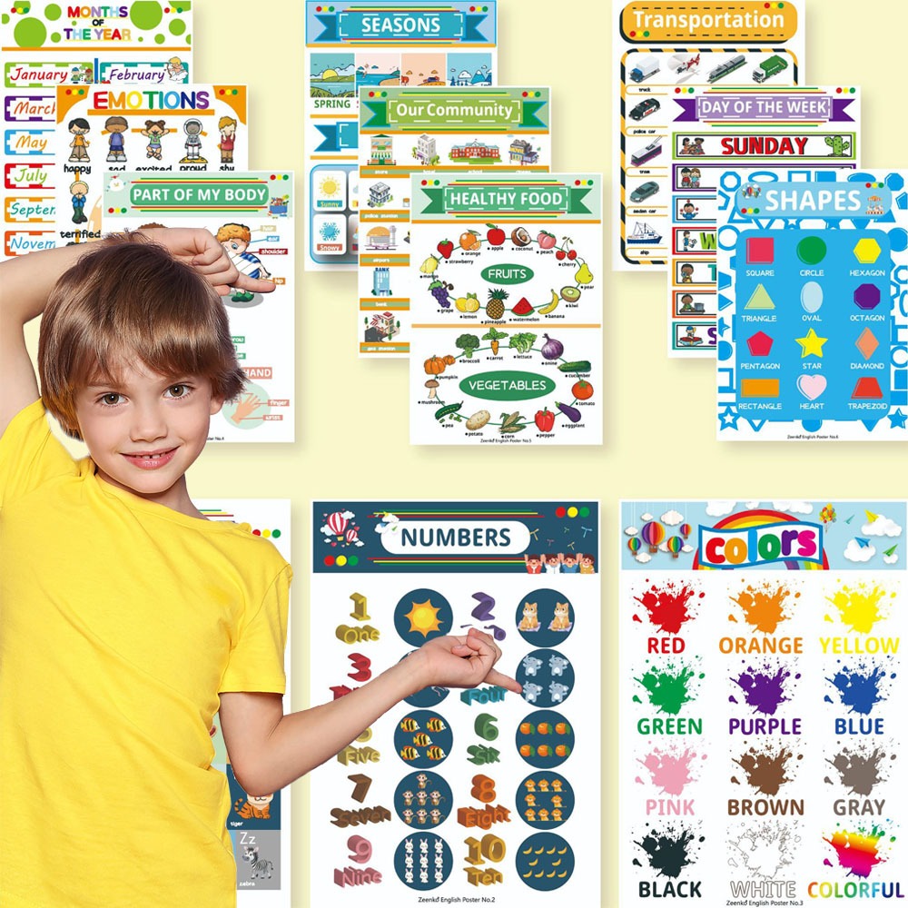 12PC Educational Chart For Kid ABC English Alphabet Number Chart Early ...
