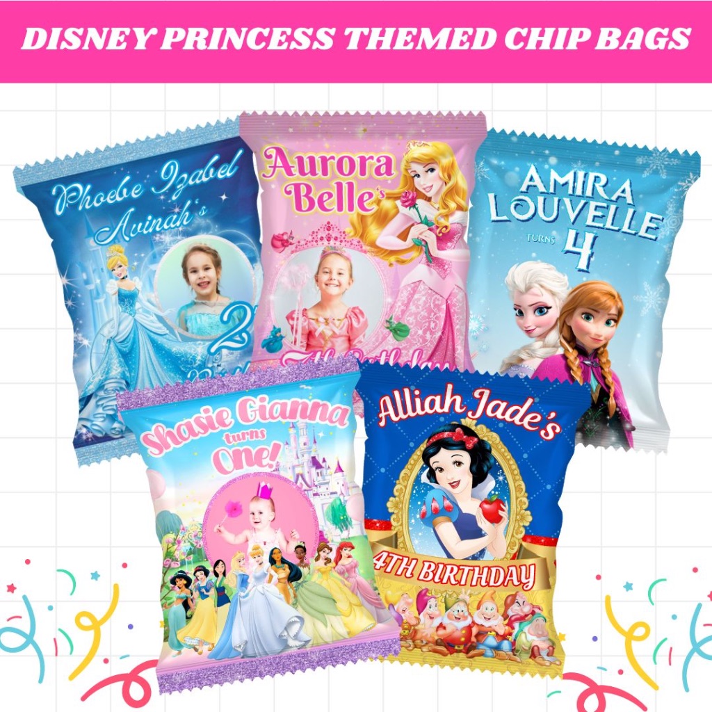 DISNEY PRINCESS Birthday Themed Kiddie Party Chip Bags Candy Goodie ...