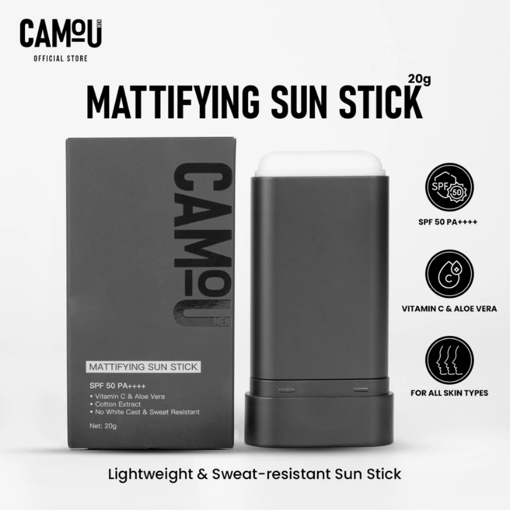 Camou Men's Mattifying Sun Stick SPF 50 PA++++ Vitamin C & Aloe Vera ...