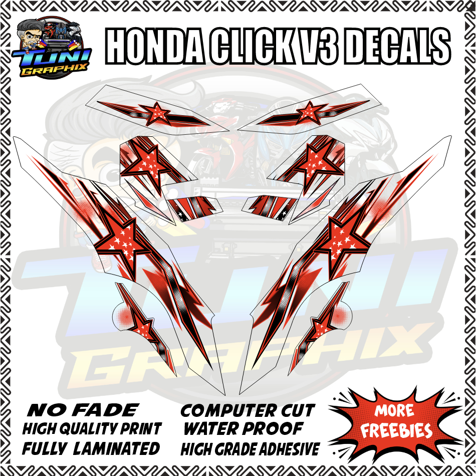 HONDA CLICK 125i V3 V4 RISING STAR NEW DECALS 2025 ( TRANSPARENT ...