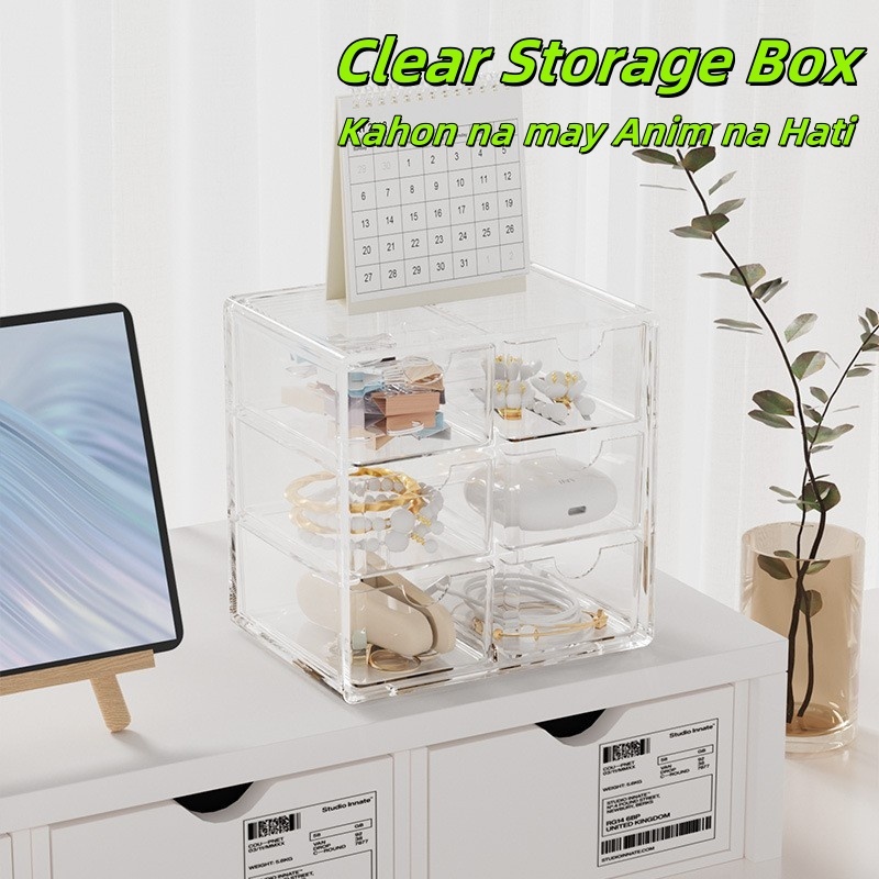 6 Grids Transparent Stationery Storage Organizer Makeup Organizer ...