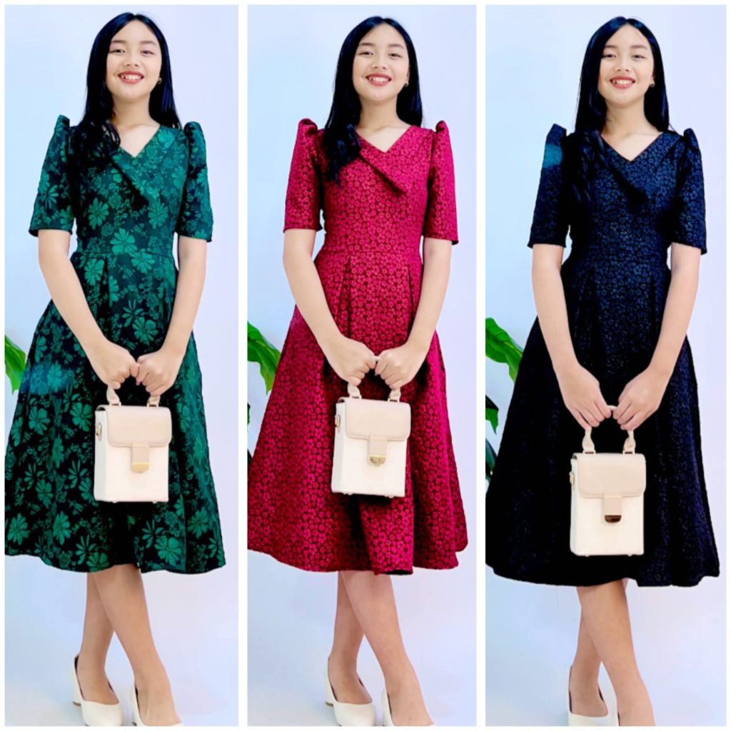 Trisha modern filipiniana embossed dress for pre teens (10-12 yrs old ...