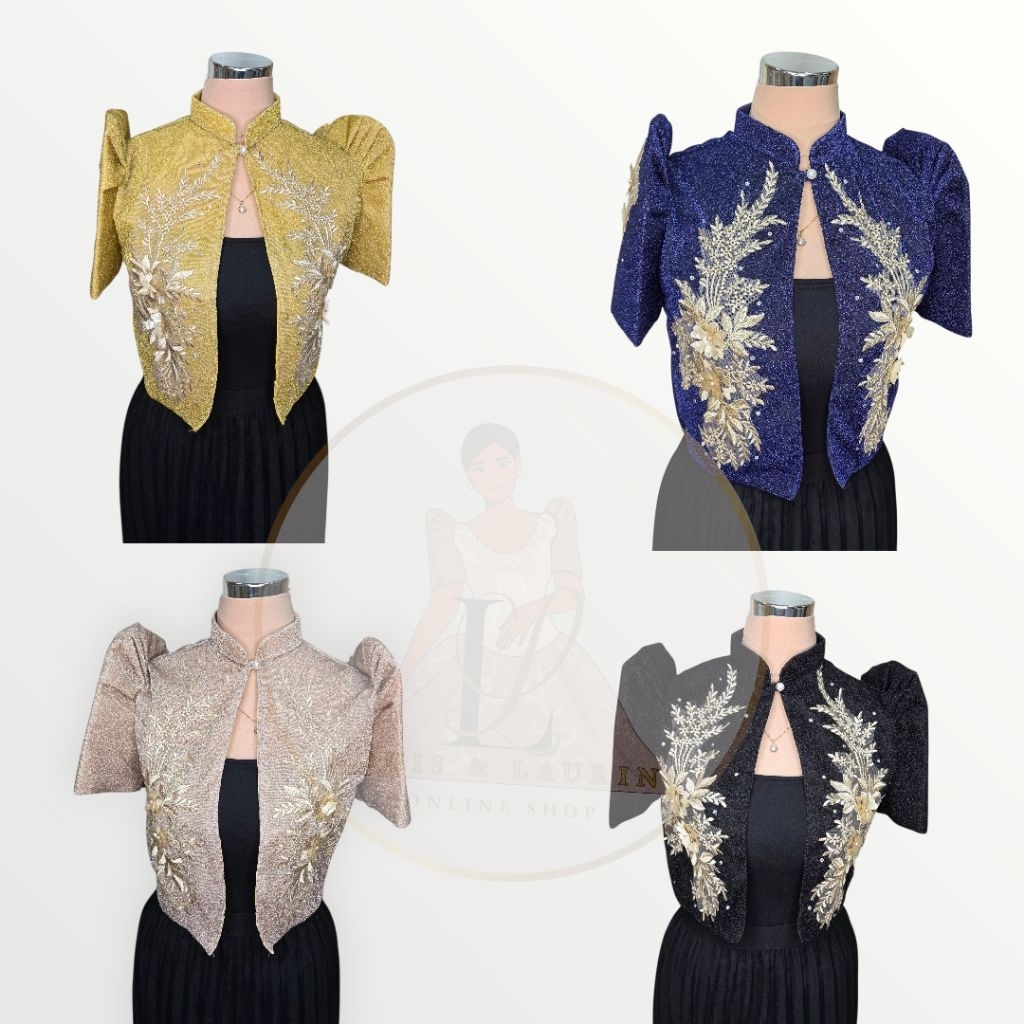 Modern Filipiniana Bolero with patches Design | Collar | Candy Crash ...