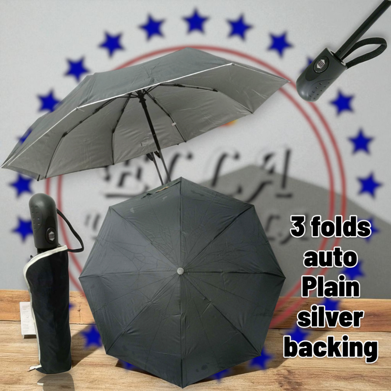 (ecshop) Plain black silver backing 3 folds with lining automatic ...