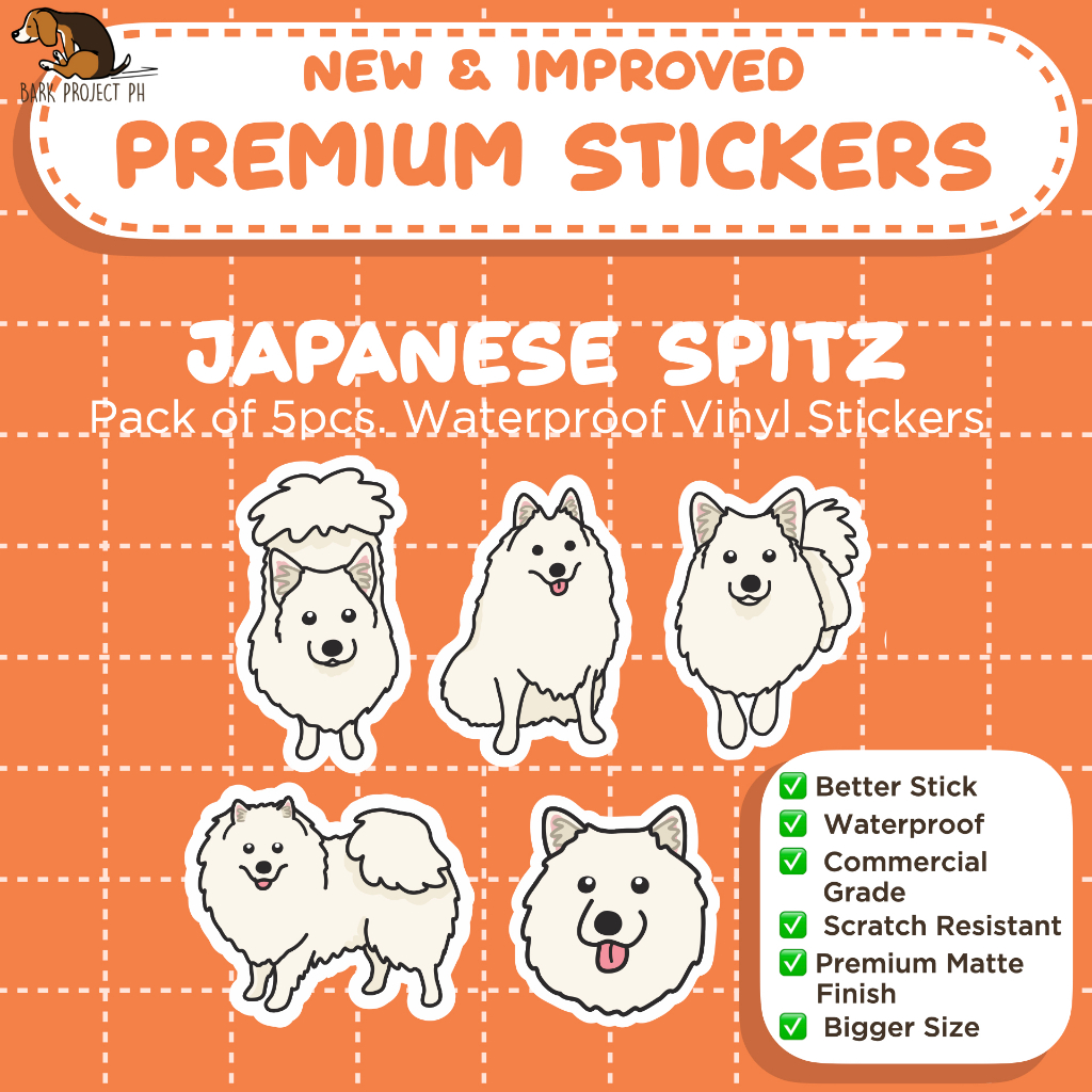 Bark Project Japanese Spitz vinyl waterproof sticker pack | Shopee ...