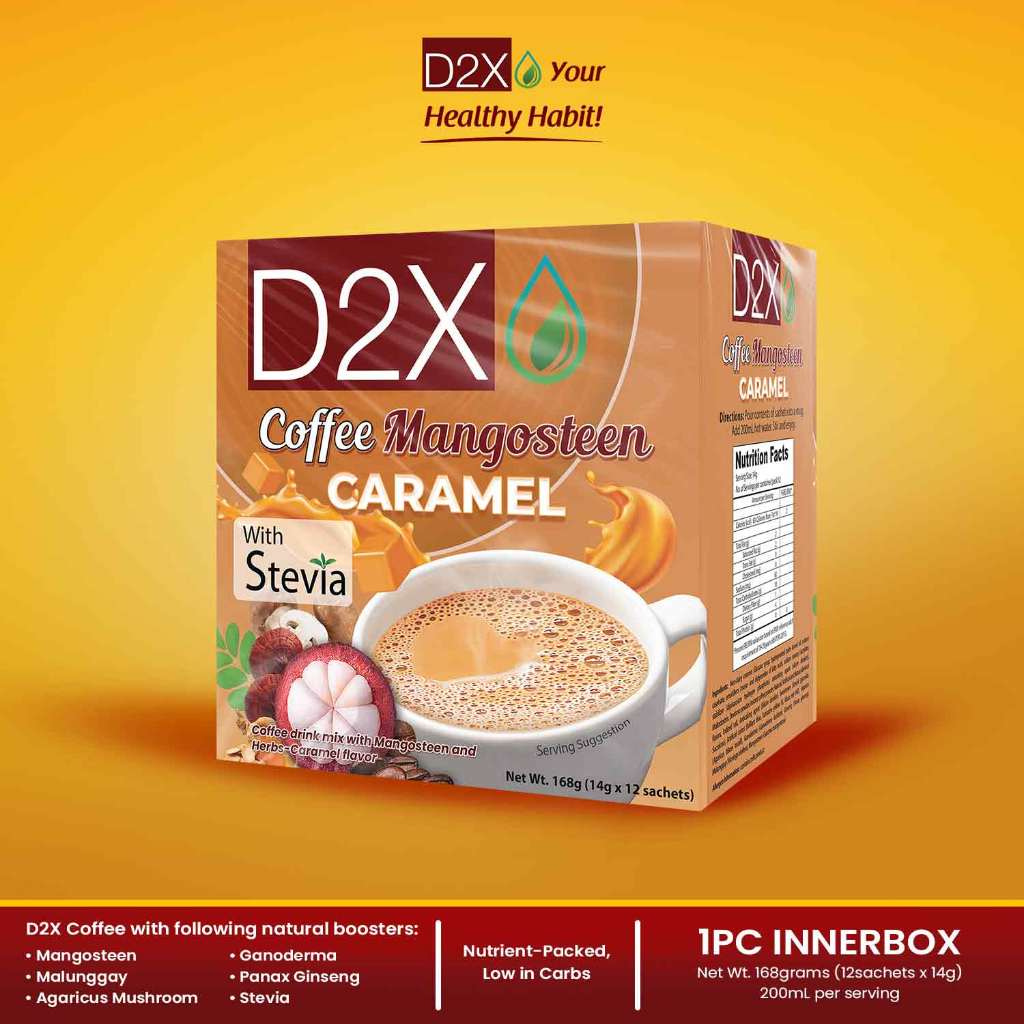 D2X Coffee Mangosteen Caramel Sweetened with Stevia (14g x 12 sachets ...