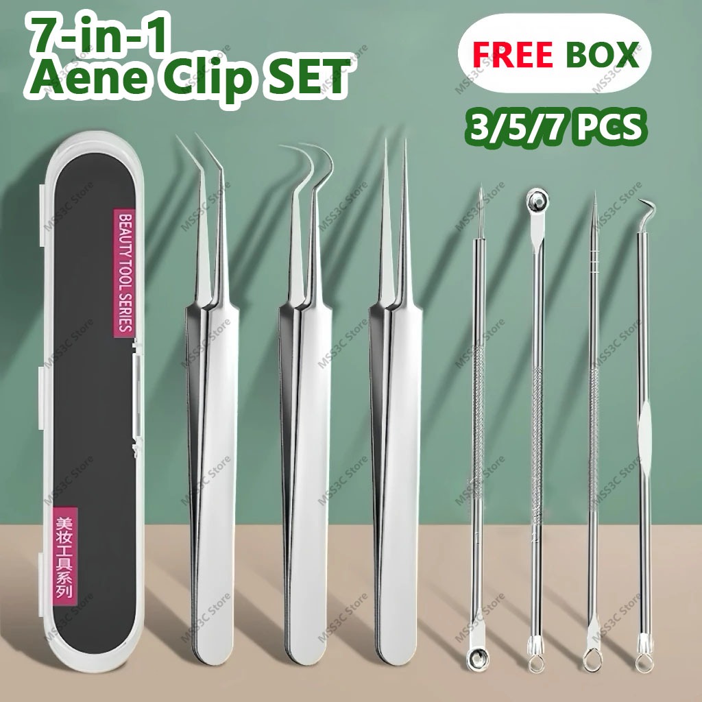 7-IN-1 Acne and Blackhead Extraction Kit Stainless Steel Acne Clip Cell ...