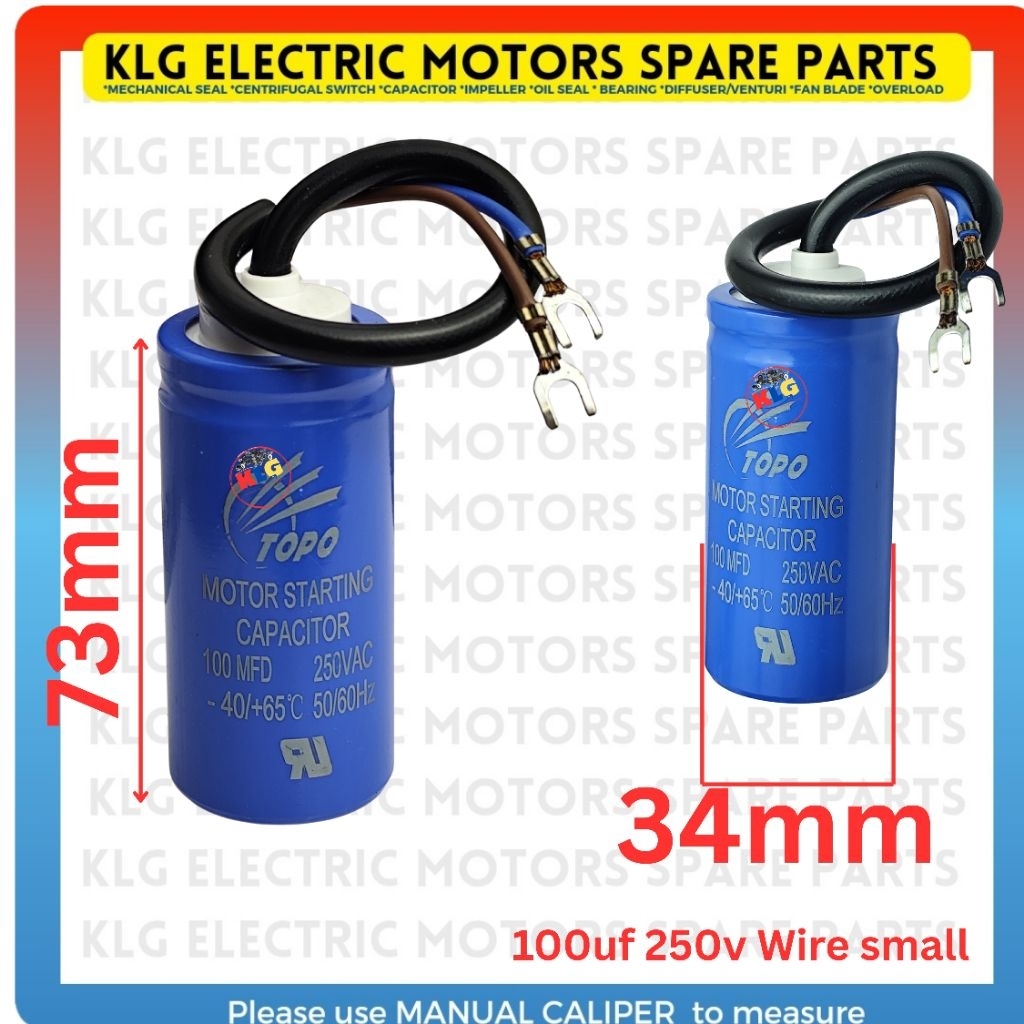 Topo starting capacitor 100uf 250v wire small | water pump parts ...