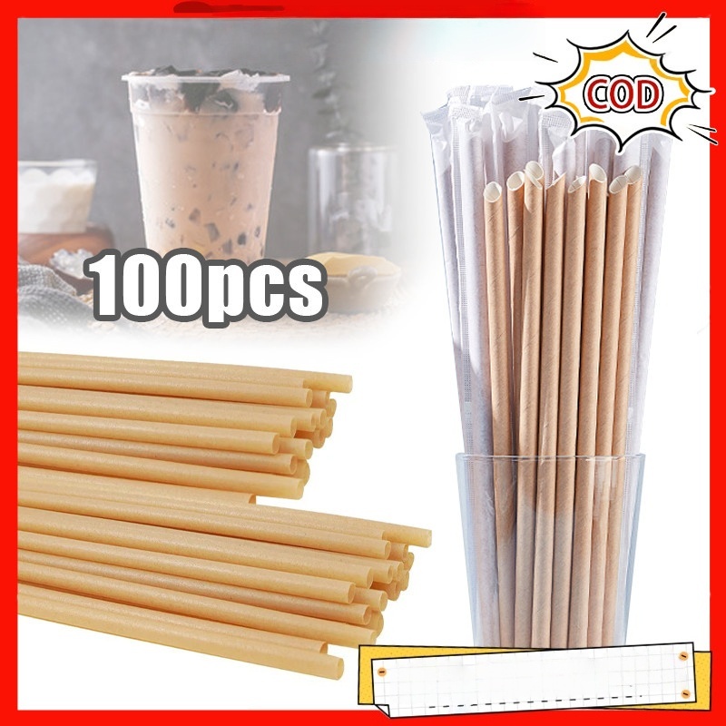 100Pcs 6mm Sugarcane Straw Biodegradable Disposable Coffee Straw Wrap ...