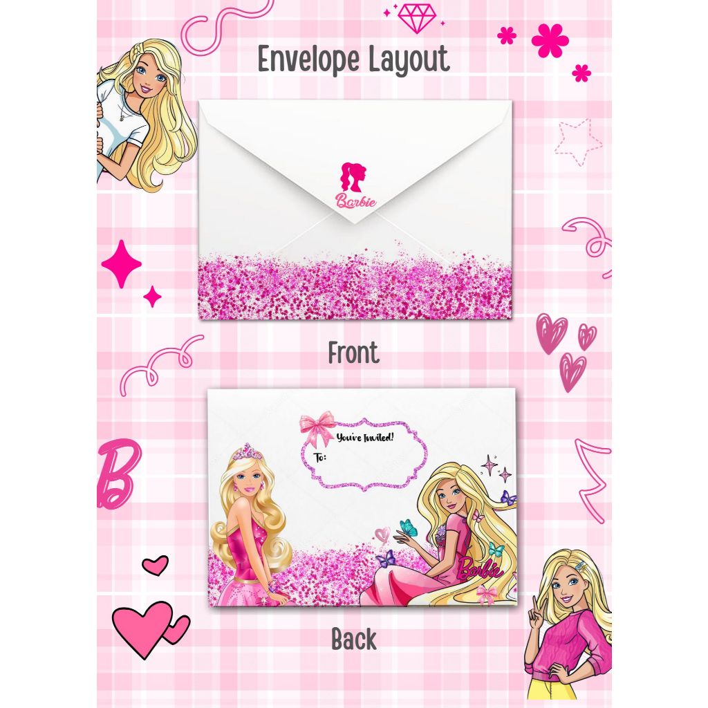 Barbie theme Envelope (100gsm) for Invitation Card Birthday/Christening ...