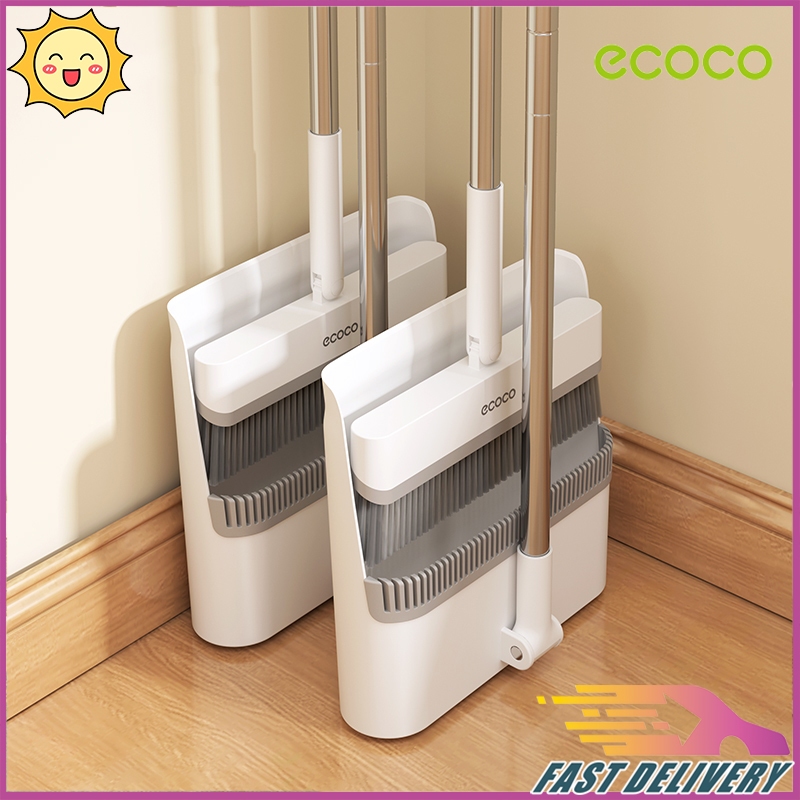 Ecoco 2-In-1 Broom Dust Pan with Comb Rotating 180 Foldable & Space-Saving Sturdy & Durable ...