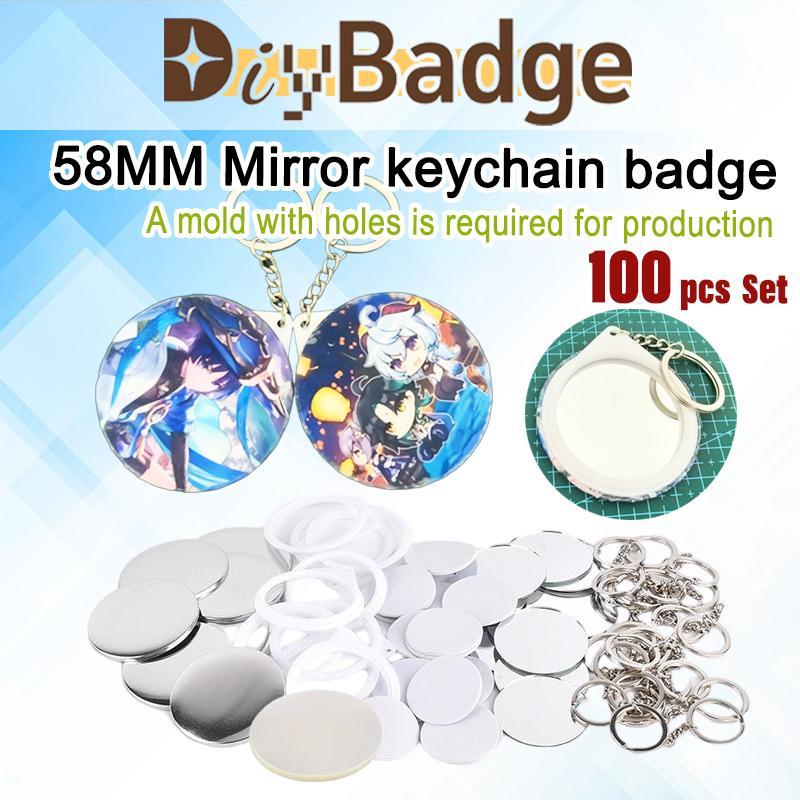 100pcs 58mm Plastic Mirror Keychain Buttons Blank Material Buttons ...